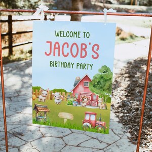 Farm Birthday Poster for Kids, Barn Animals Welcome Sign Template ...