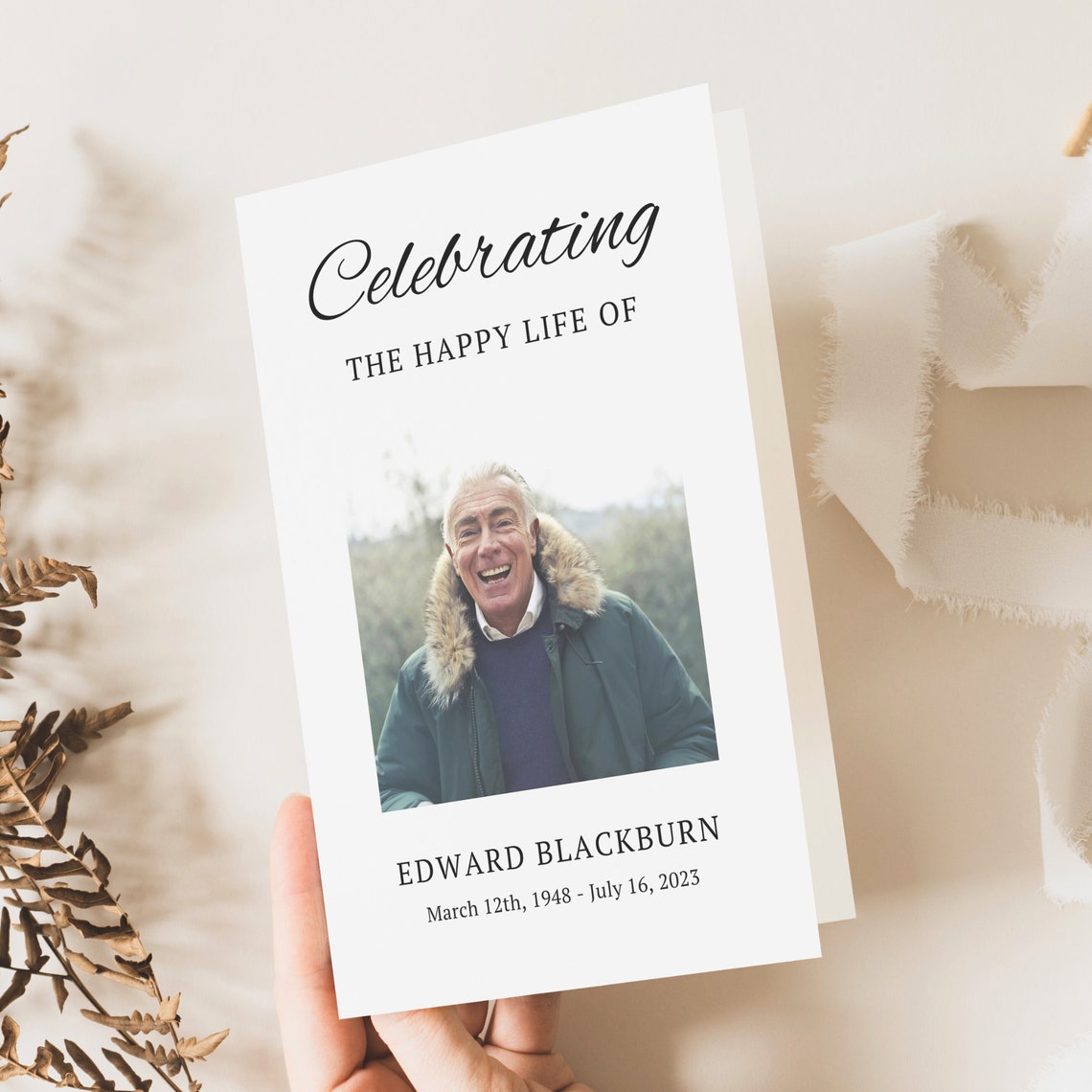 Minimalist Funeral Program, Modern Memorial Program Template, Editable ...