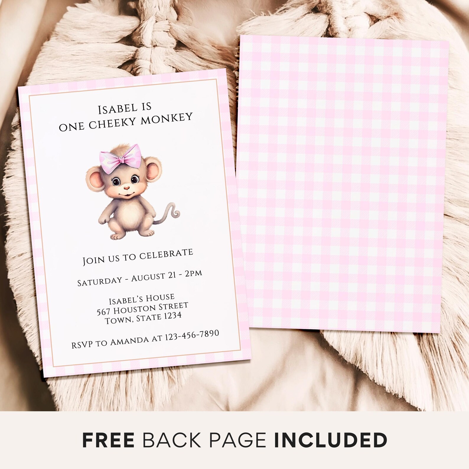 Cheeky Monkey Birthday Invitation Template, Editable First Birthday ...