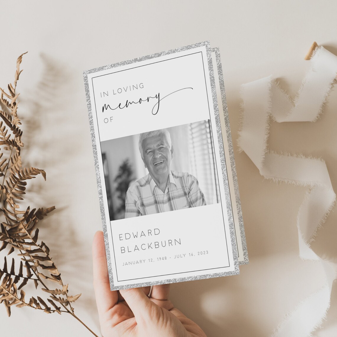 Sparkle Funeral Program Template, Printable Order of Service, Folded ...