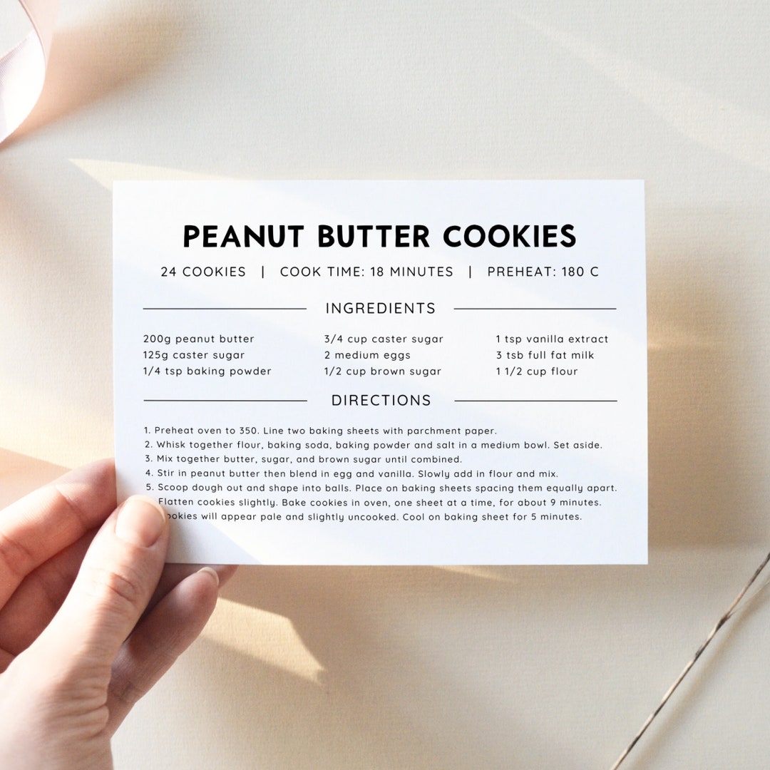 Dessert Recipe Cards Template, Foodie Gift Idea for Her, Minimal ...