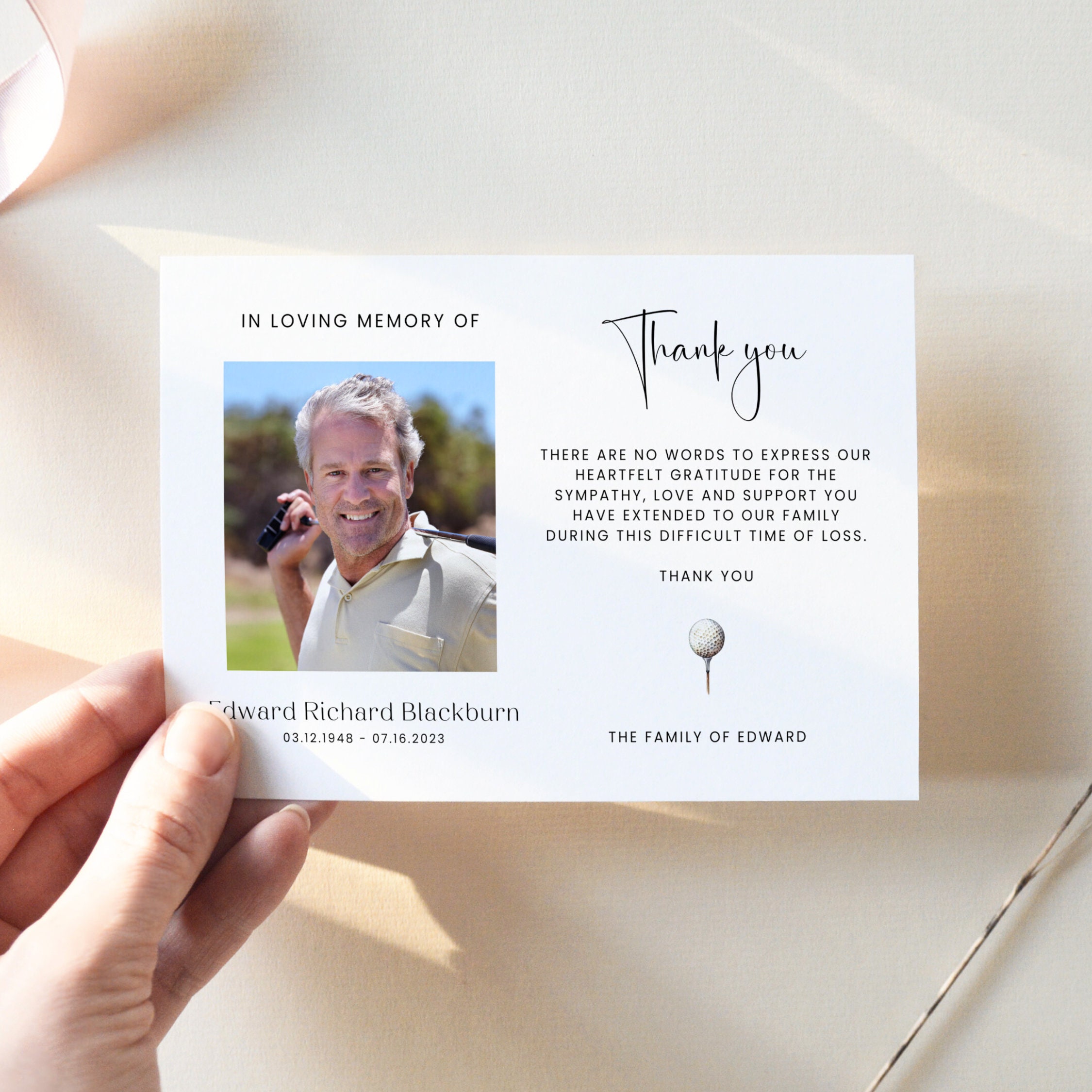 Golf Funeral Thank You Card Template, in Loving Memory, Obituary ...
