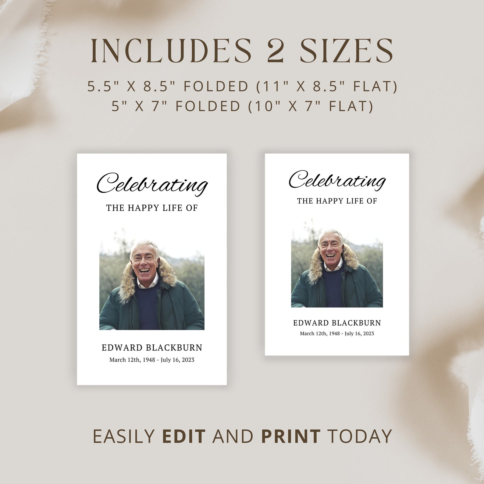 Minimalist Funeral Program, Modern Memorial Program Template, Editable ...