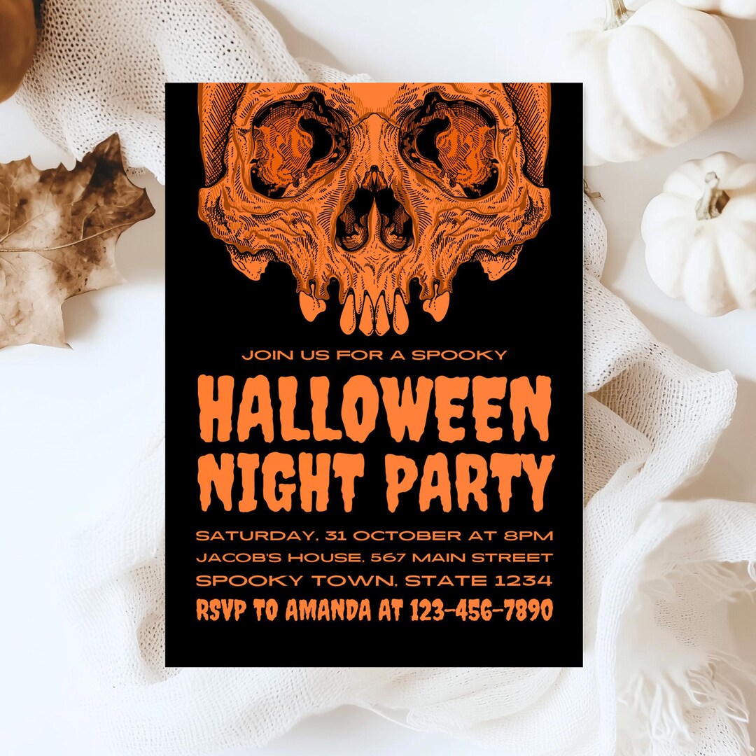 Spooky Skull Halloween Invitation Template, Printable Halloween Party ...