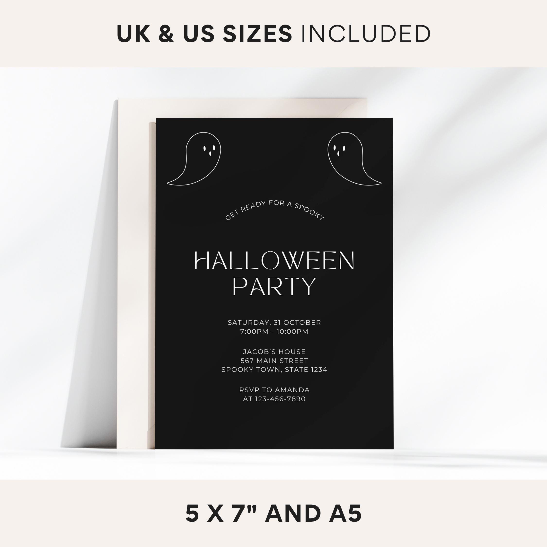 Cute Halloween Party Invitation Template, Halloween Ghost Party Invite ...