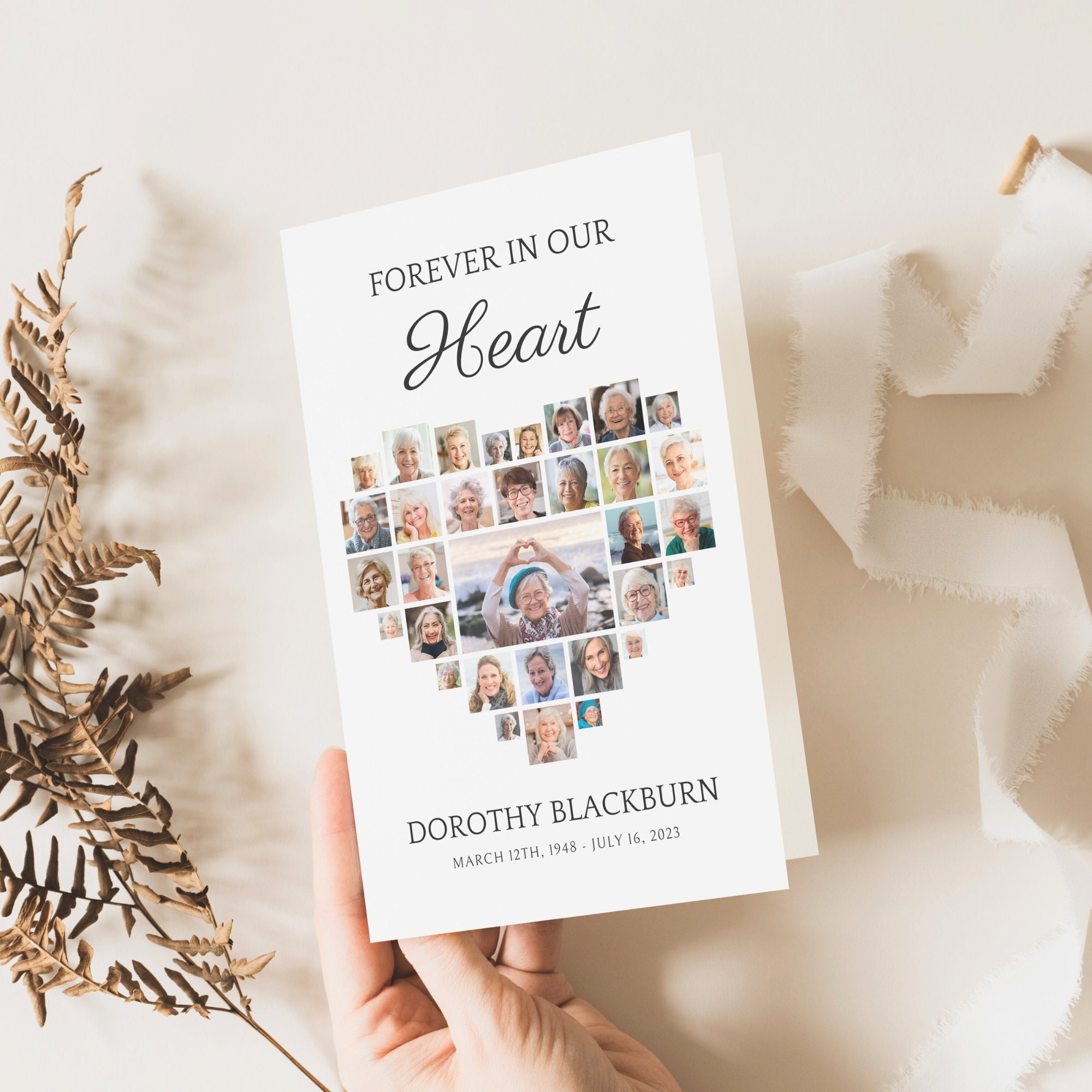 Funeral Program Template for Woman, Obituary Template, Funeral Heart ...