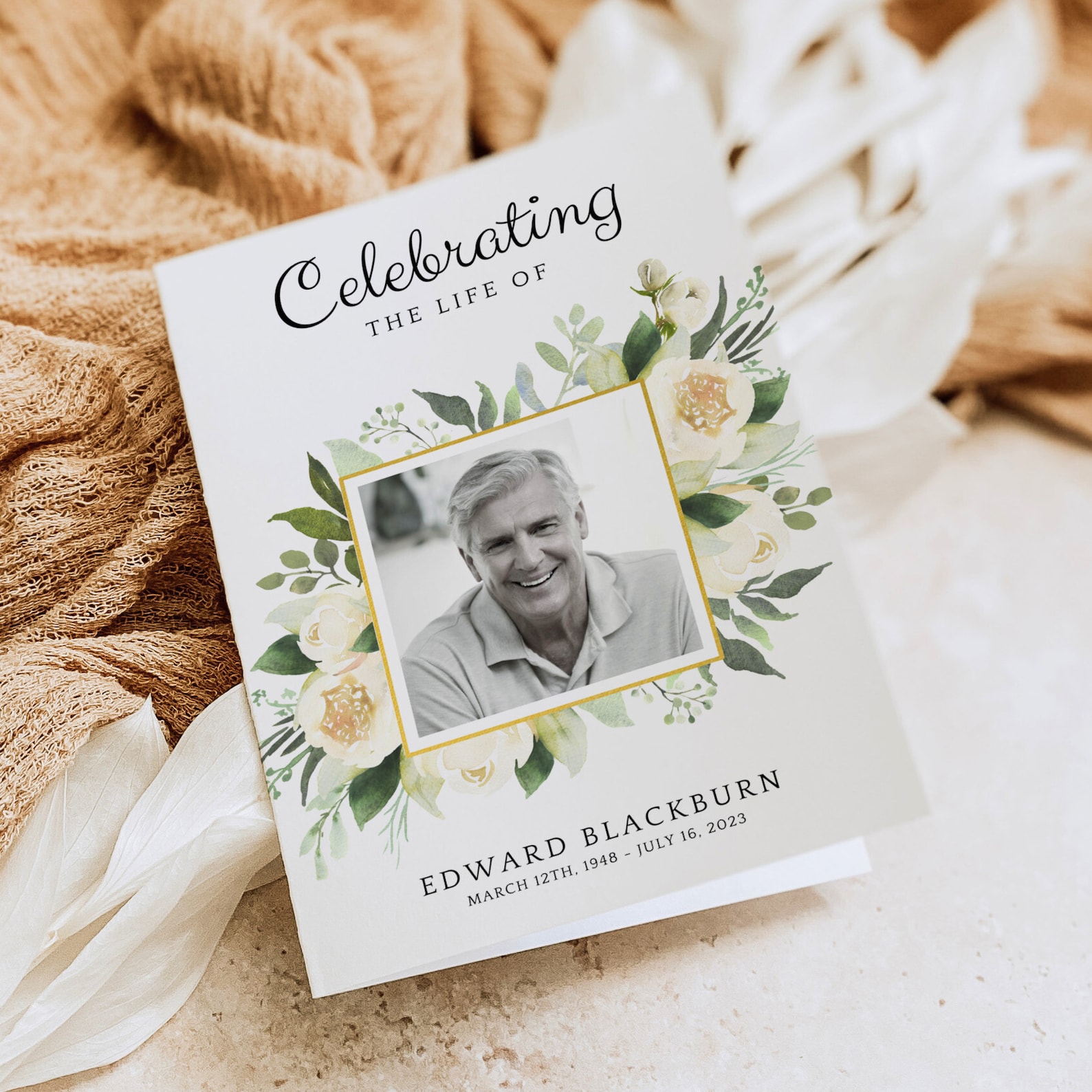 Floral Funeral Program Template for Man Order of Service Booklet ...