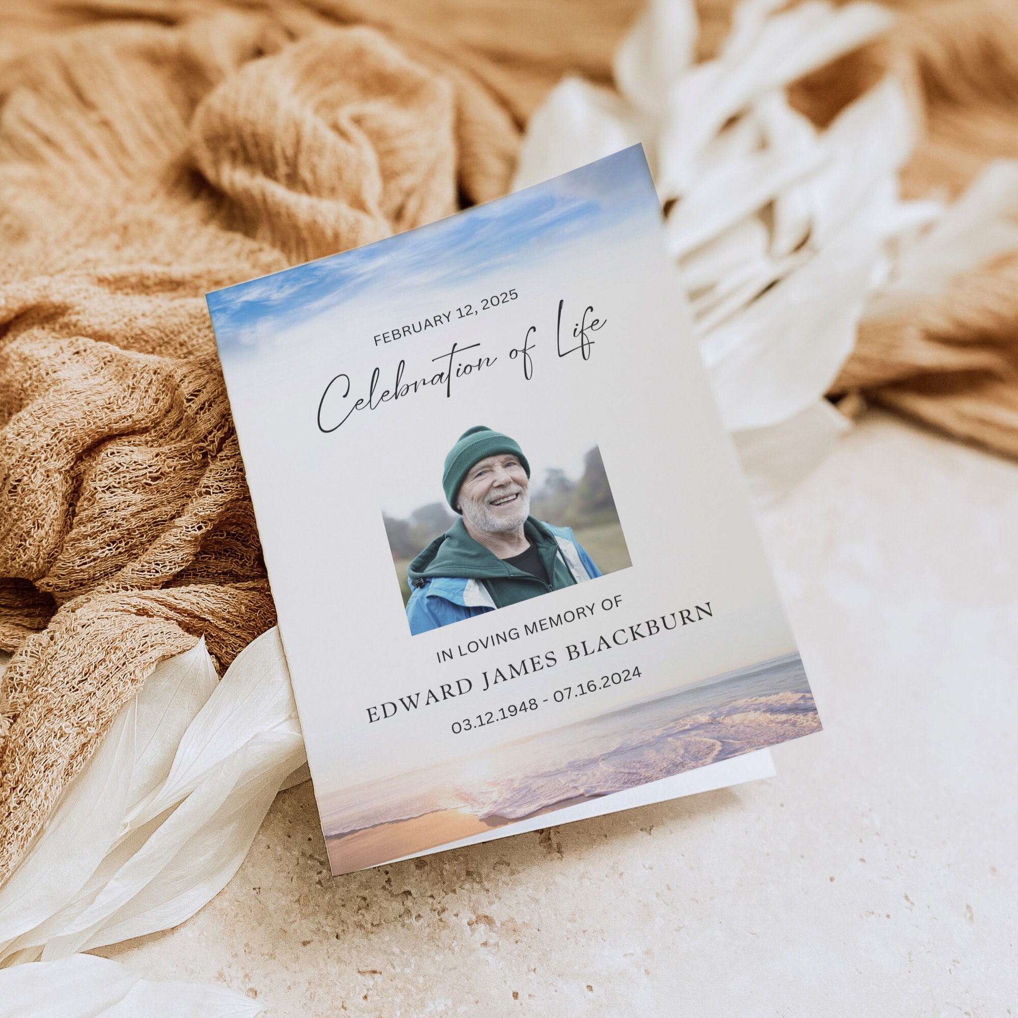 Outdoor Funeral Program Template, Beach Sky, Celebration of Life ...