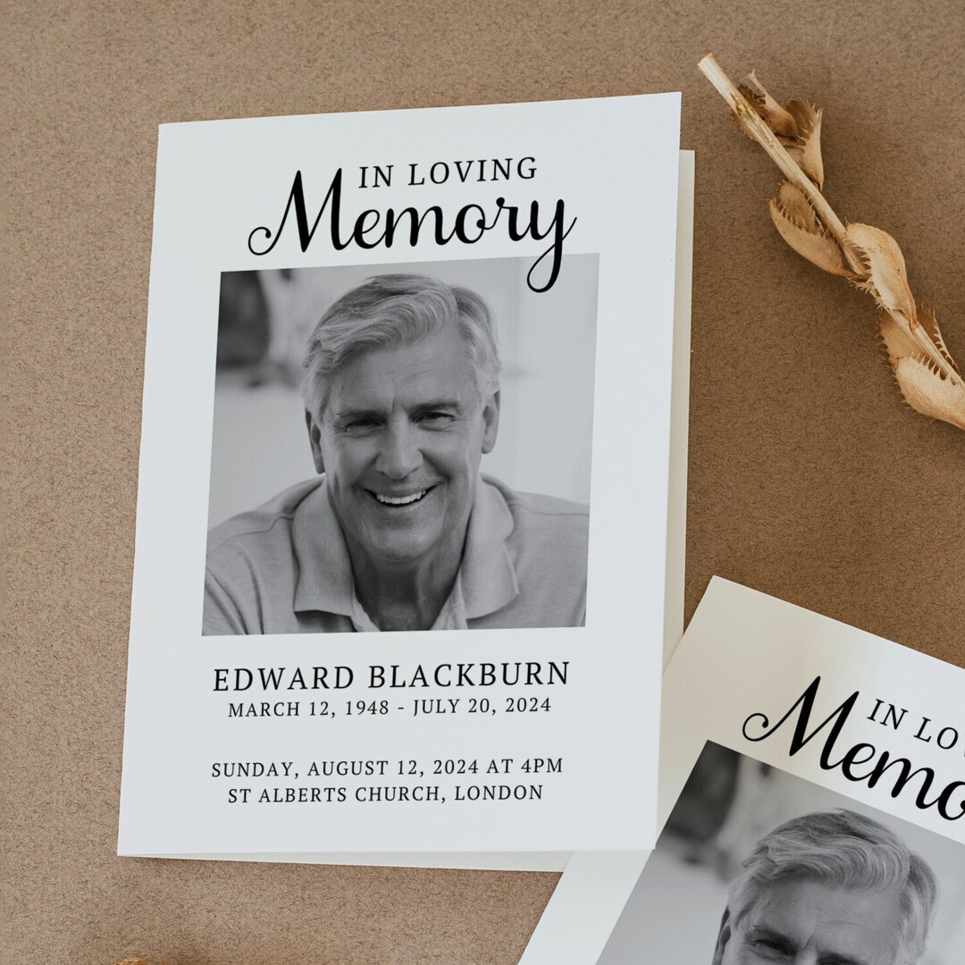 Simple Funeral Program Template, Minimal Obituary for Man, Ceremony ...
