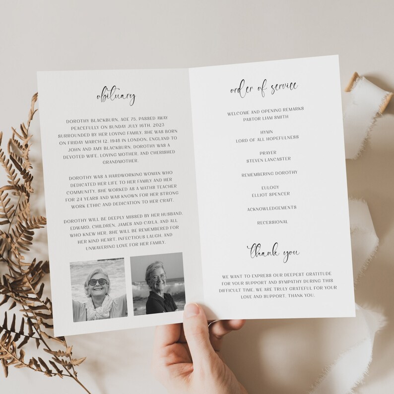 Minimal Funeral Program Template, Simple Obituary Template for Funeral ...