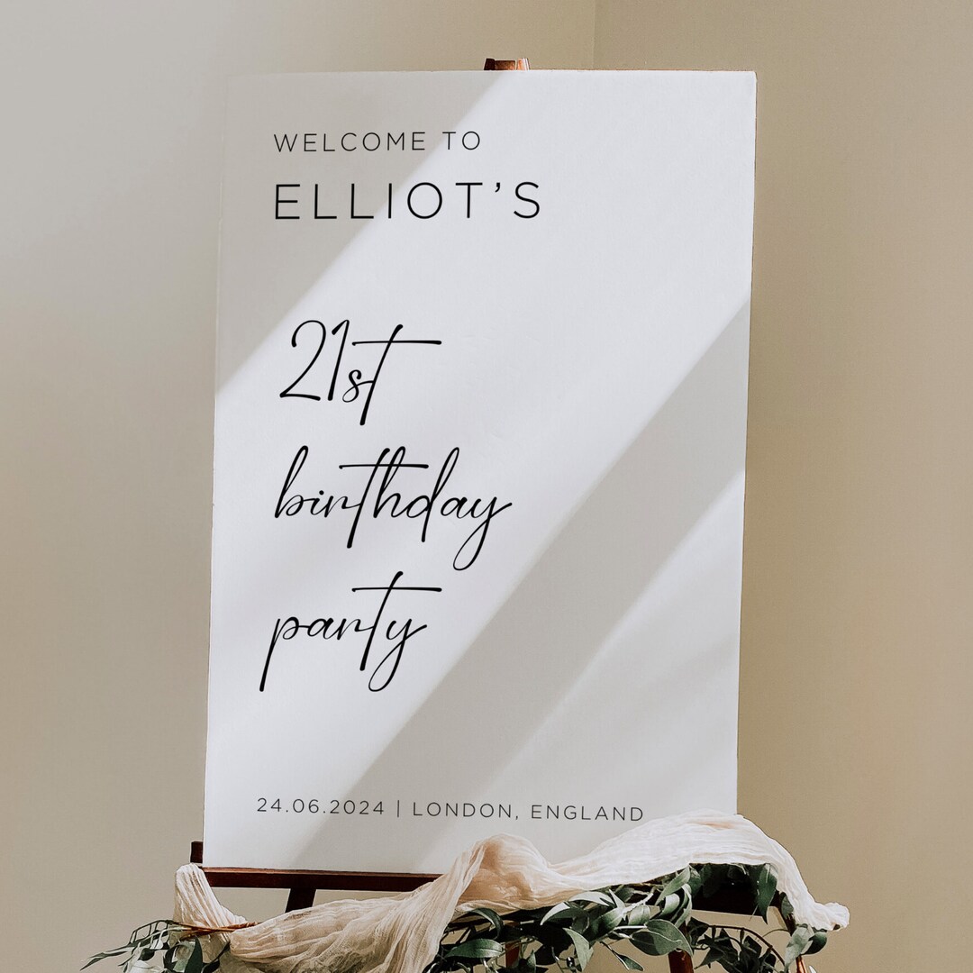 Minimal Birthday Welcome Sign Template, 21st Party Decoration Ideas ...
