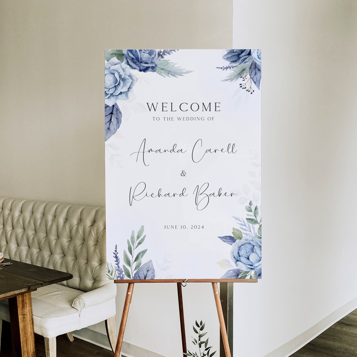 Blue Wedding Sign Template, Dusty Signage for Bride and Groom, Welcome ...
