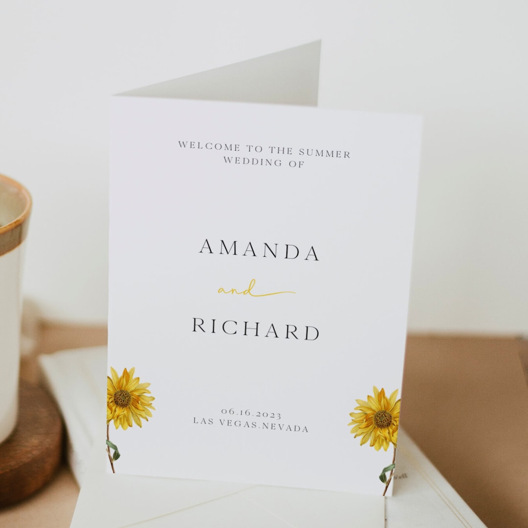 Sunflower Wedding Program Template, Summer Wedding Program, Printable ...