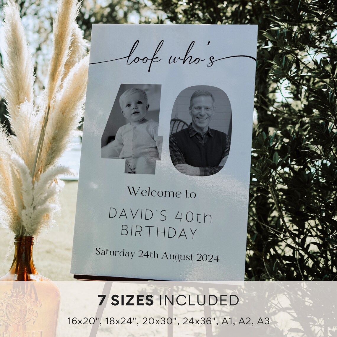 40th Birthday Poster for Man, Minimal Look Who's Forty Welcome Sign ...