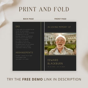 Masculine Funeral Program for Man, Obituary Template, Memorial ...