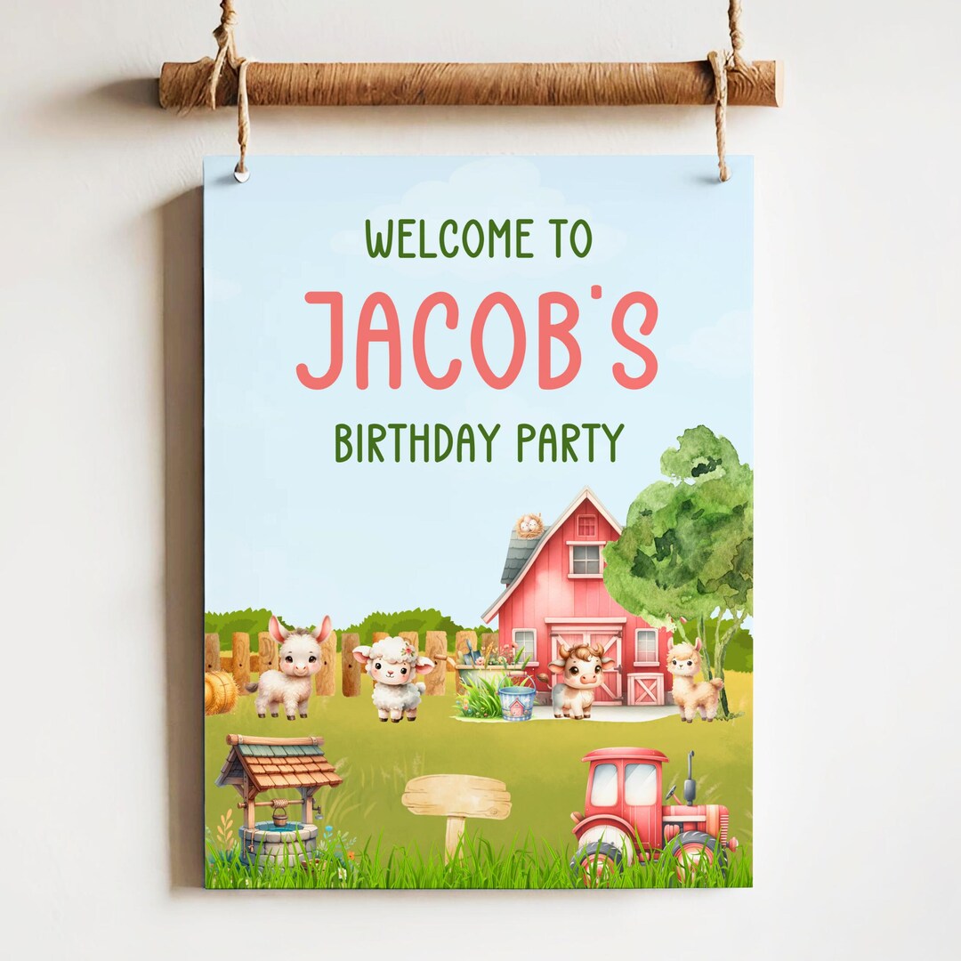 Farm Birthday Poster for Kids, Barn Animals Welcome Sign Template ...