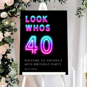 Neon 40th Birthday Party Welcome Sign, Neon Shine Birthday Poster, Any ...
