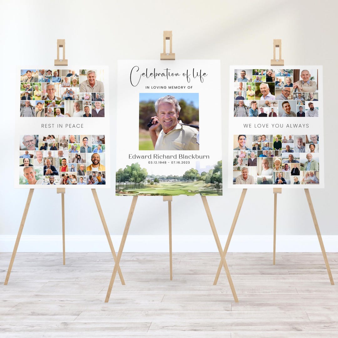 Golf Memorial Collage Set, Golfing Funeral Poster, Set of 3 ...