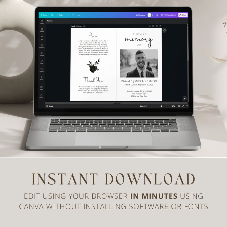Minimalist Funeral Program Template, Memorial Booklet, Simple Obituary ...