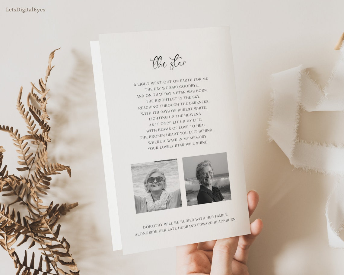 Minimal Funeral Program Template Simple Obituary Template for - Etsy UK