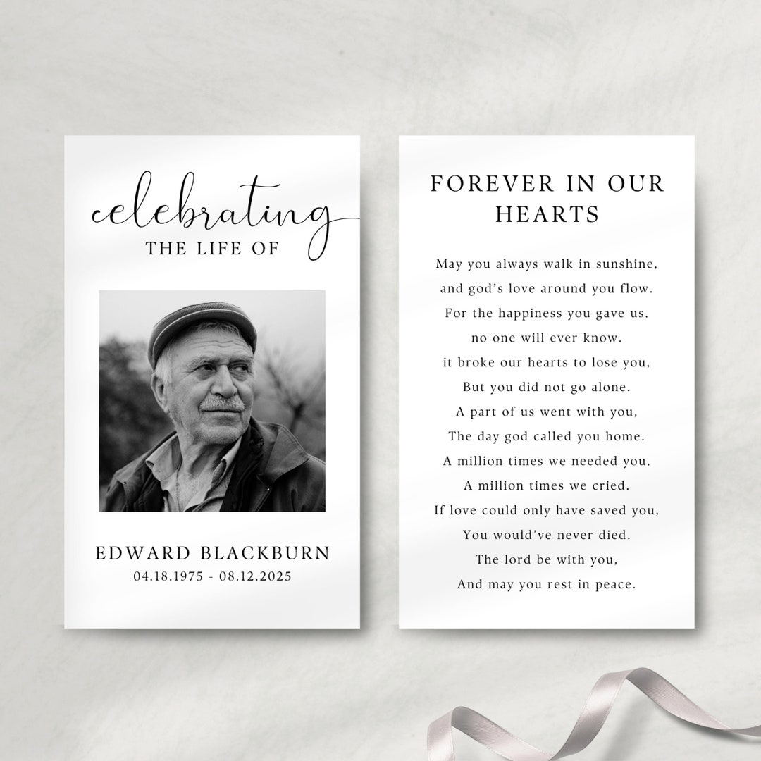 Memorial Prayer Cards Template, Minimal Funeral Prayer Card, Double ...