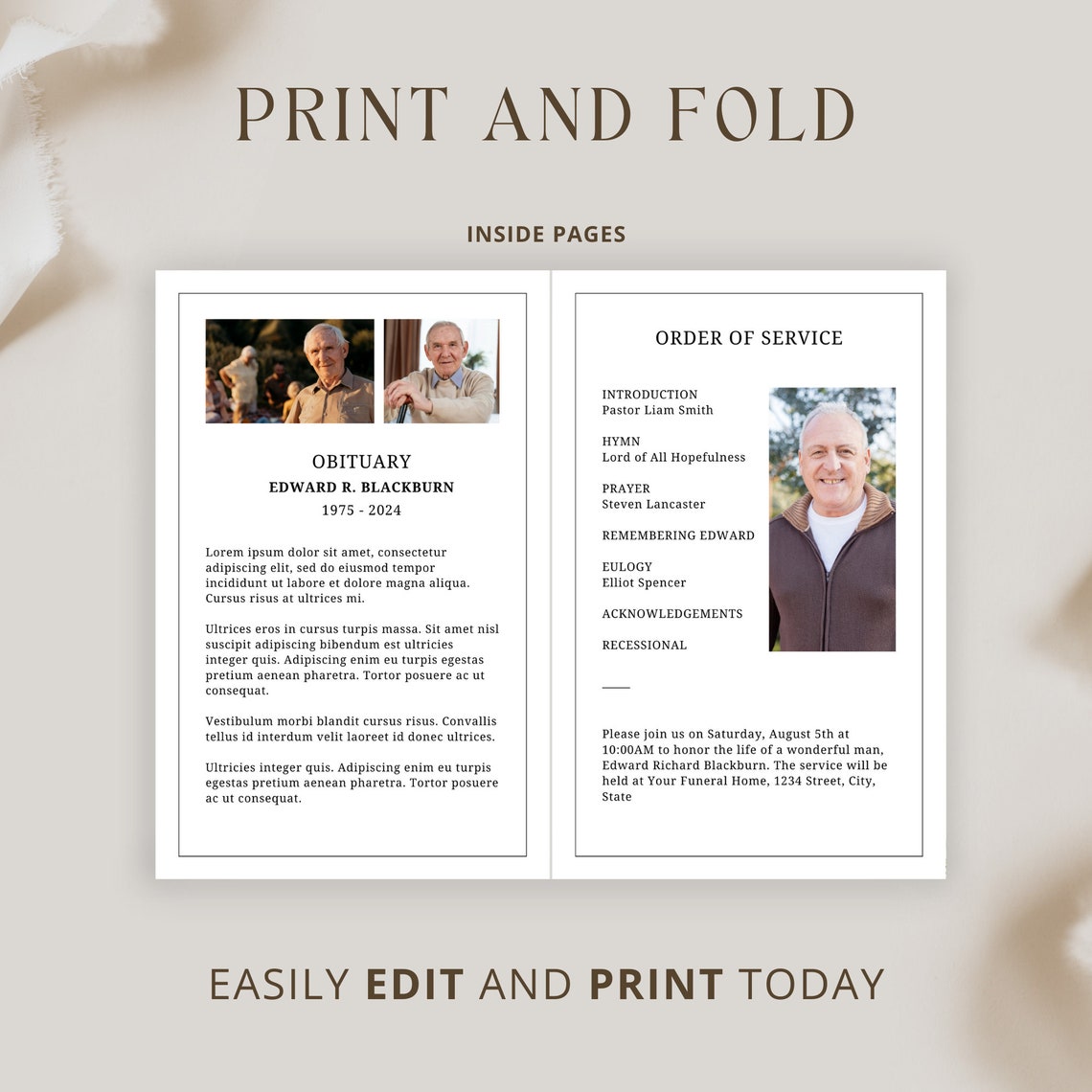 Catholic Cross Funeral Program, Minimal Obituary Template, Editable ...