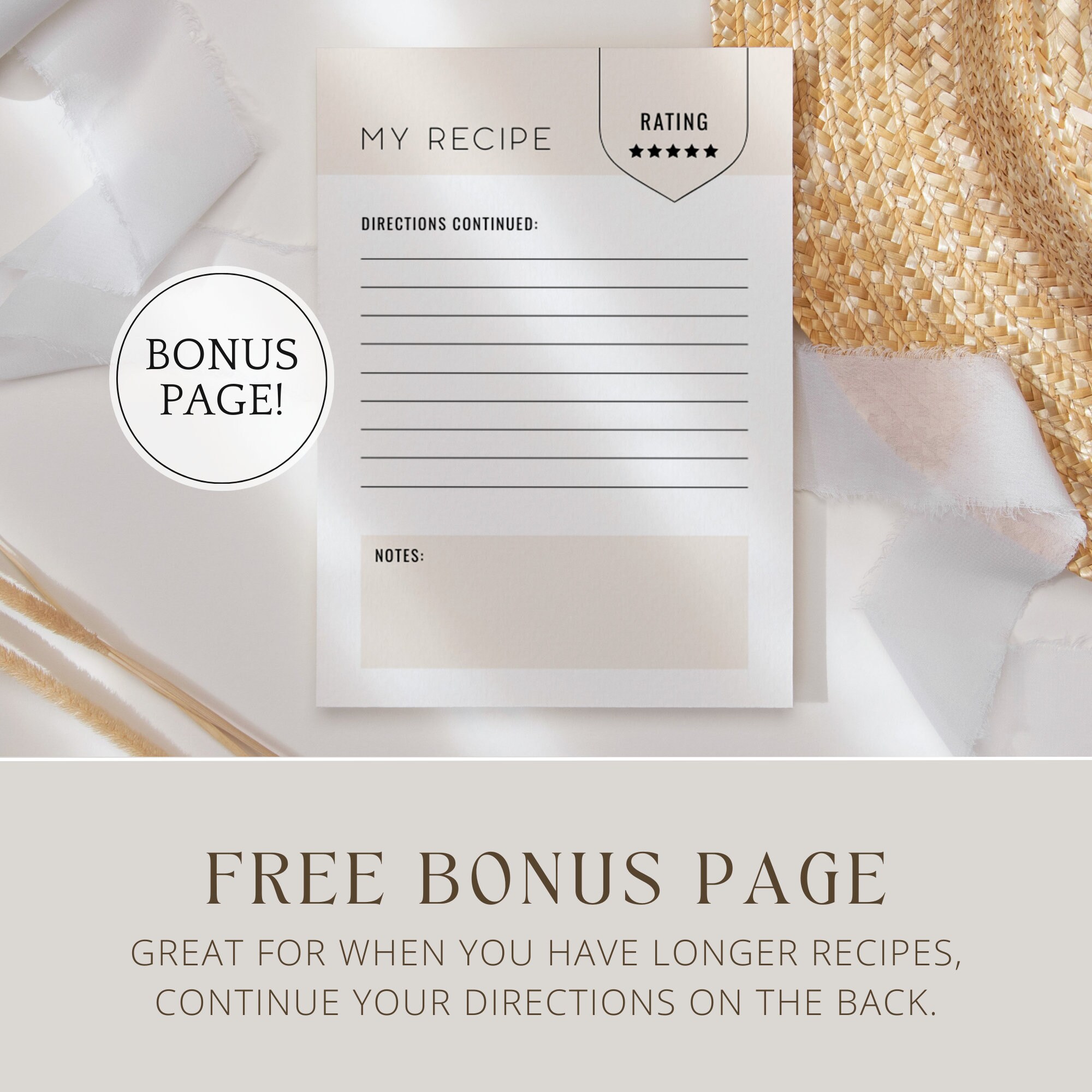 Blank Recipe Card Template, Minimal Food Planner, Simple Recipe Journal ...
