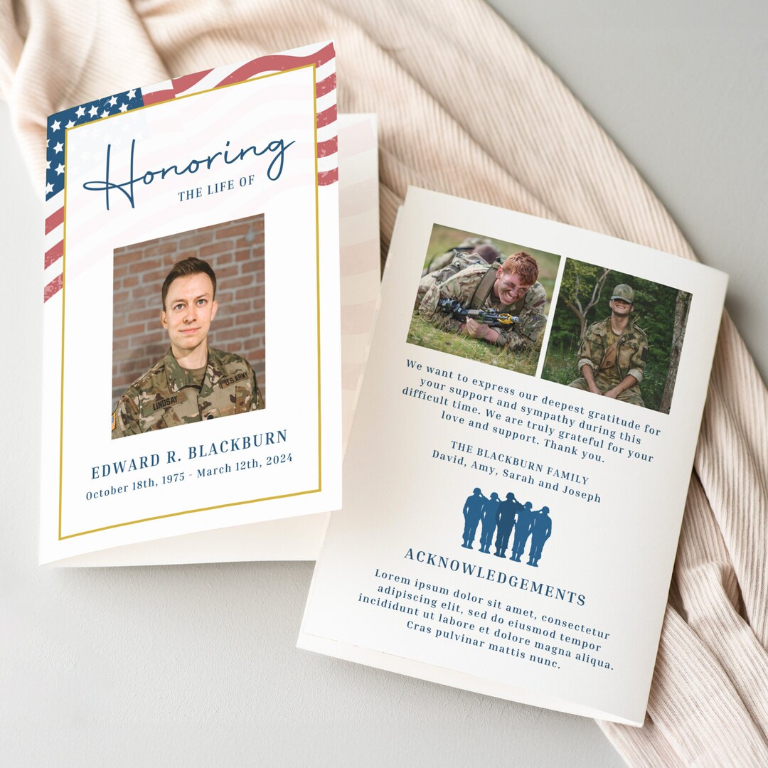 American Flag Funeral Program Template, Military Memorial Service ...