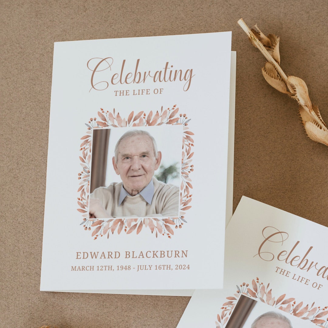 Rustic Funeral Program, Celebration of Life Memorial Booklet, Floral in ...