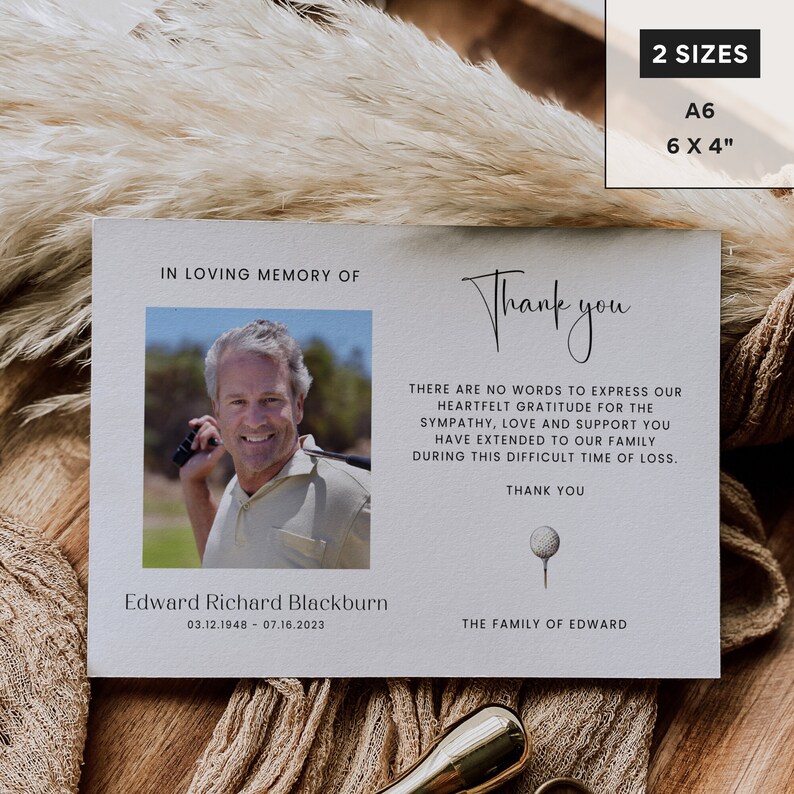 Golf Funeral Thank You Card Template, in Loving Memory, Obituary ...