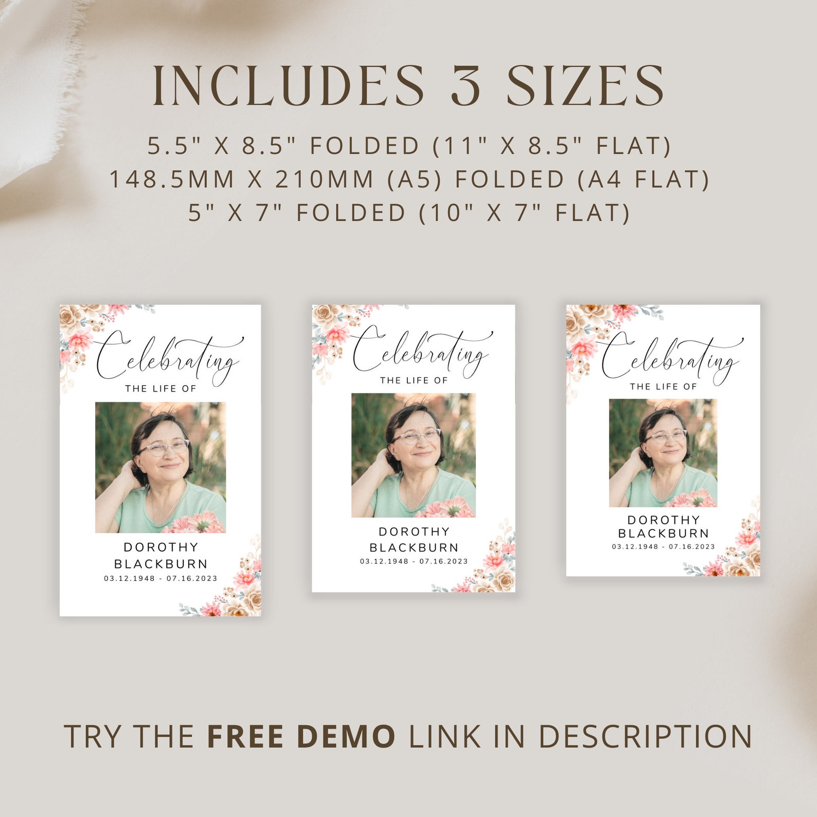 Editable Funeral Program Template, Floral Memorial Program, DIY ...