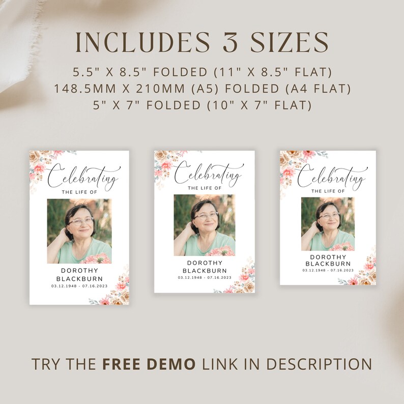 Editable Funeral Program Template, Floral Memorial Program, DIY ...