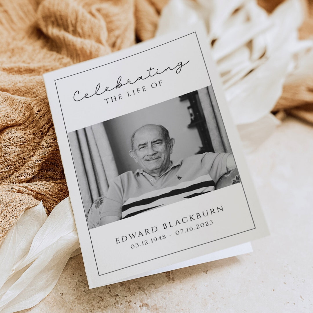 Minimal Obituary Template for Man, Simple Funeral Program, Masculine ...