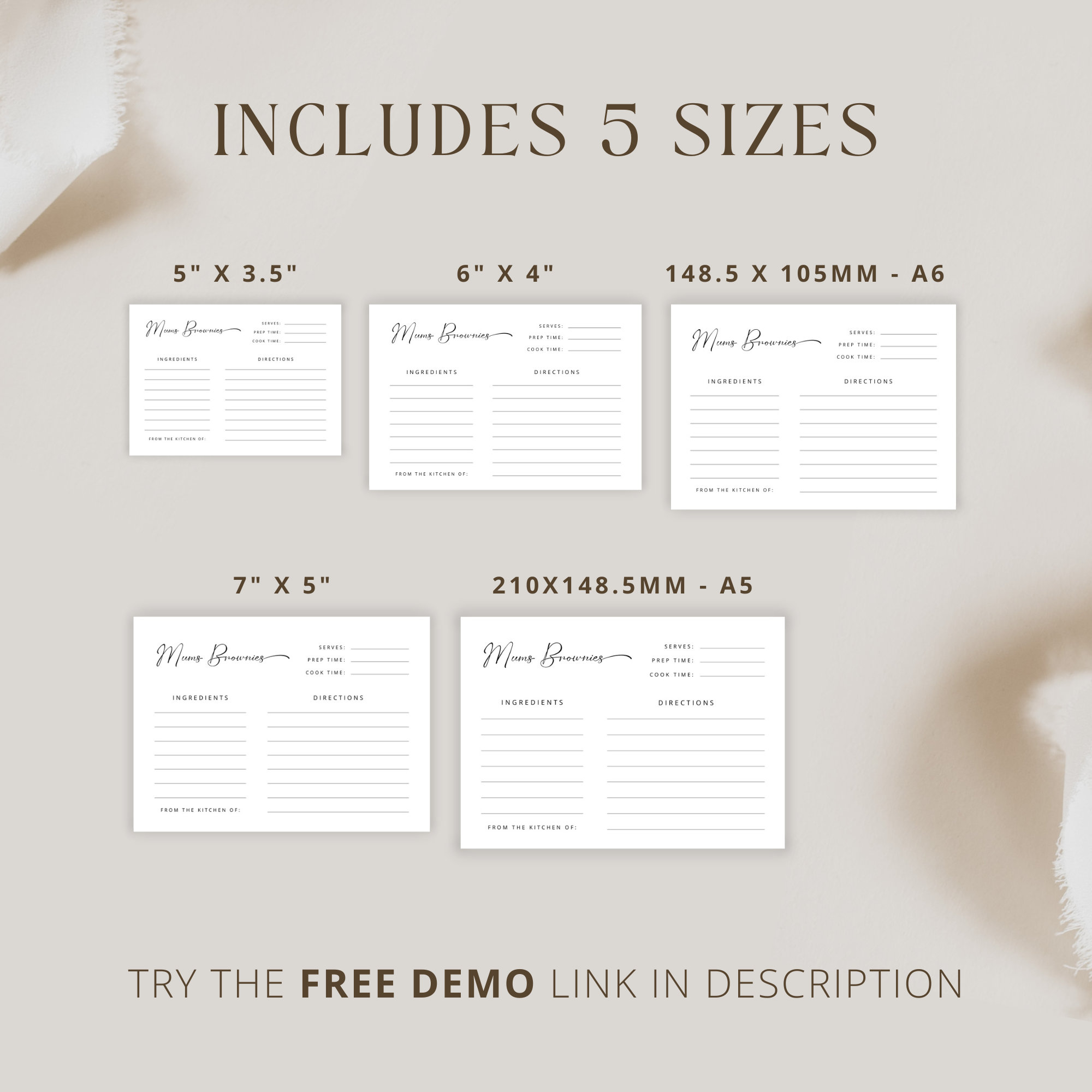 Custom Recipe Cards Template Printable Recipe Index Cards Minimalist ...