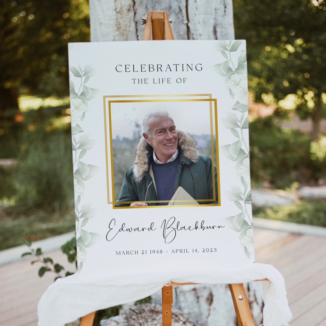 Celebration of Life Poster, Greenery Welcome Sign, Funeral Signage ...