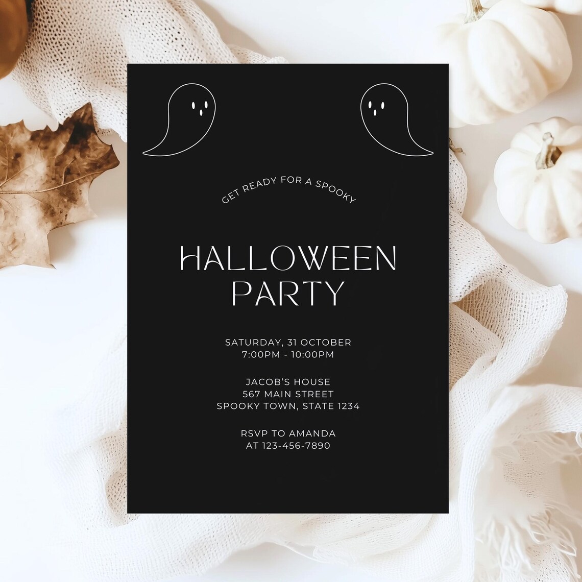 Cute Halloween Party Invitation Template, Halloween Ghost Party Invite ...