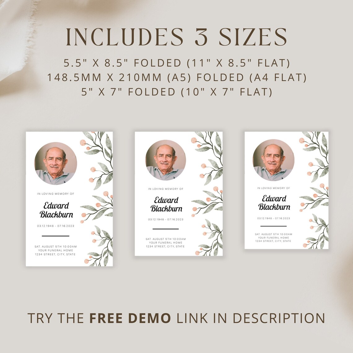 Printable Funeral Program Template Floral Order of Service Memorial ...