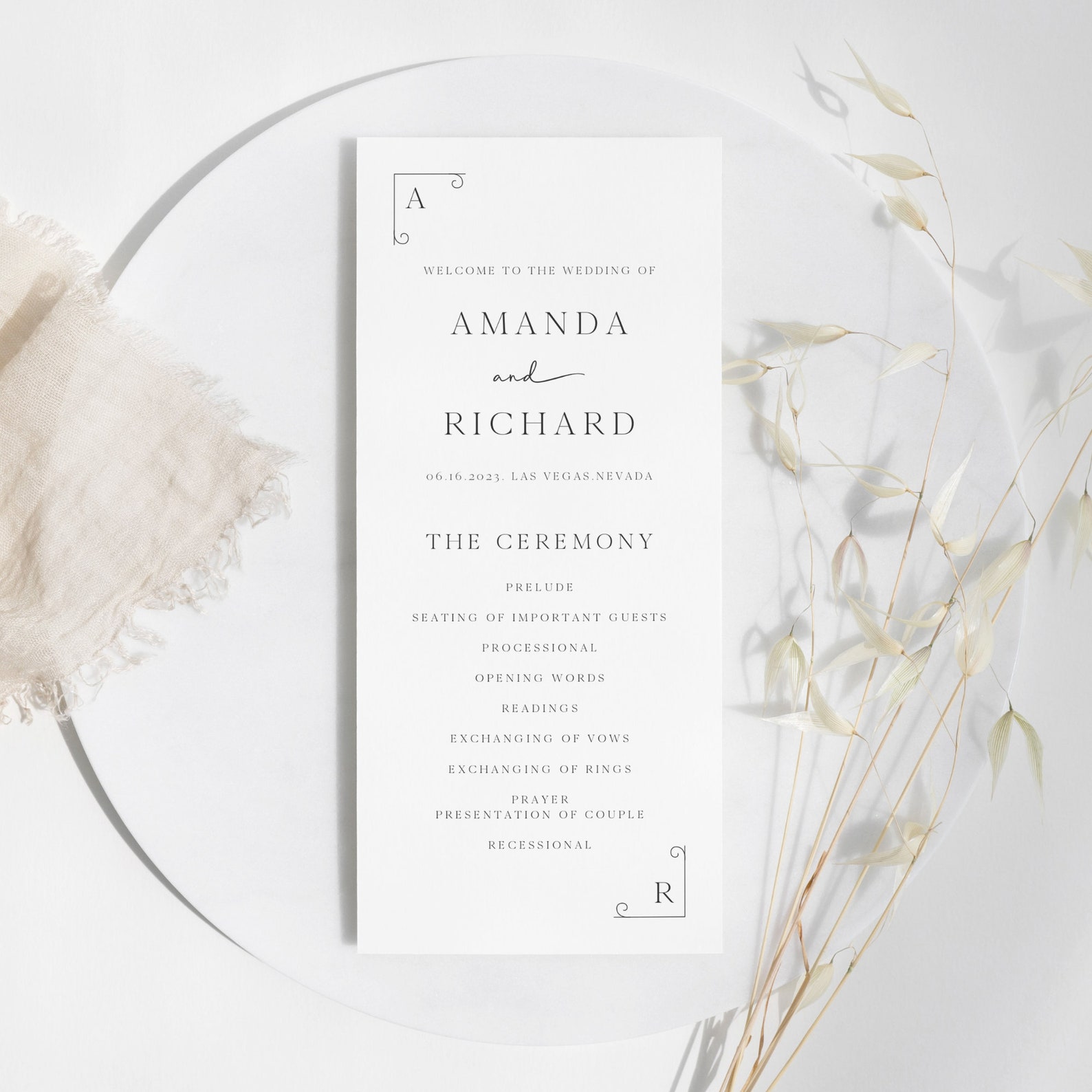 Elegant Wedding Program Template, Minimalist Wedding Timeline, Modern ...