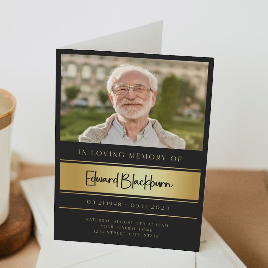 Luxury Funeral Program Template for Man, Black Gold Obituary Template ...