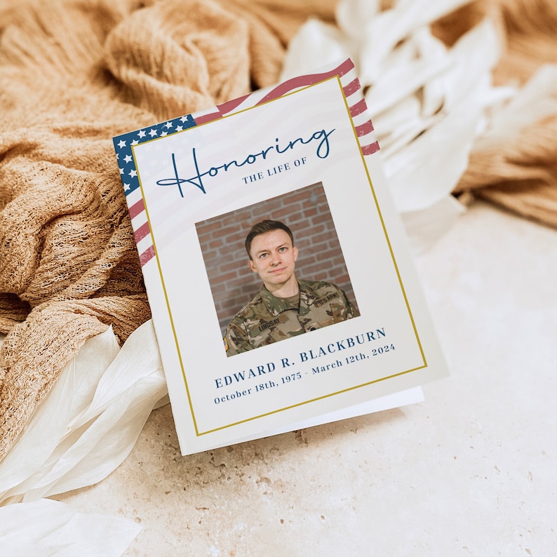 American Flag Funeral Program Template, Military Memorial Service ...