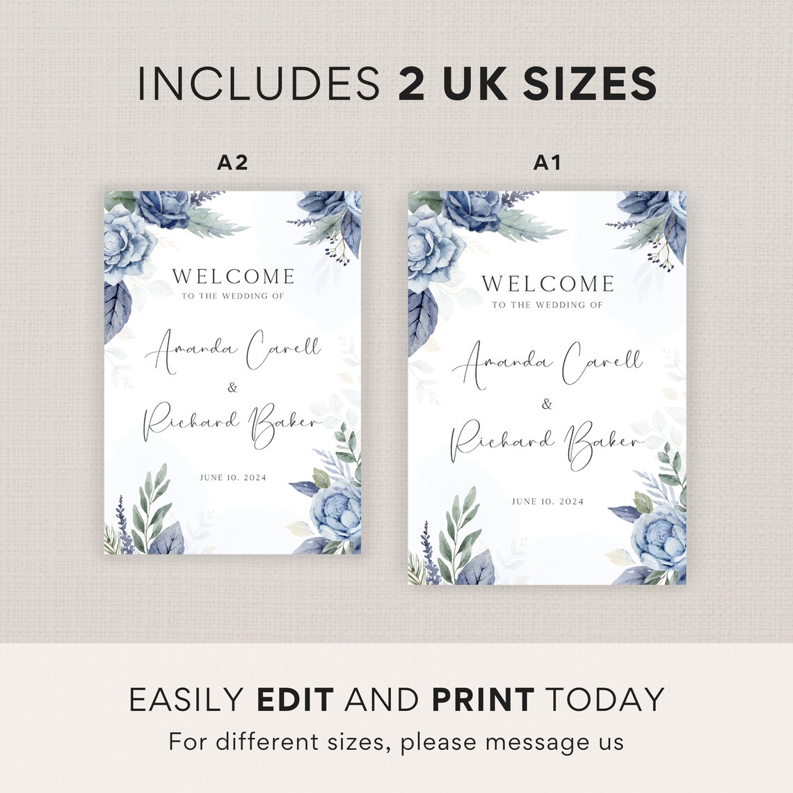 Blue Wedding Sign Template, Dusty Signage for Bride and Groom, Welcome ...