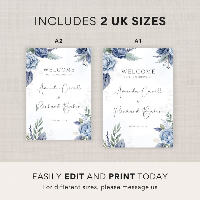 Blue Wedding Sign Template, Dusty Signage for Bride and Groom, Welcome ...