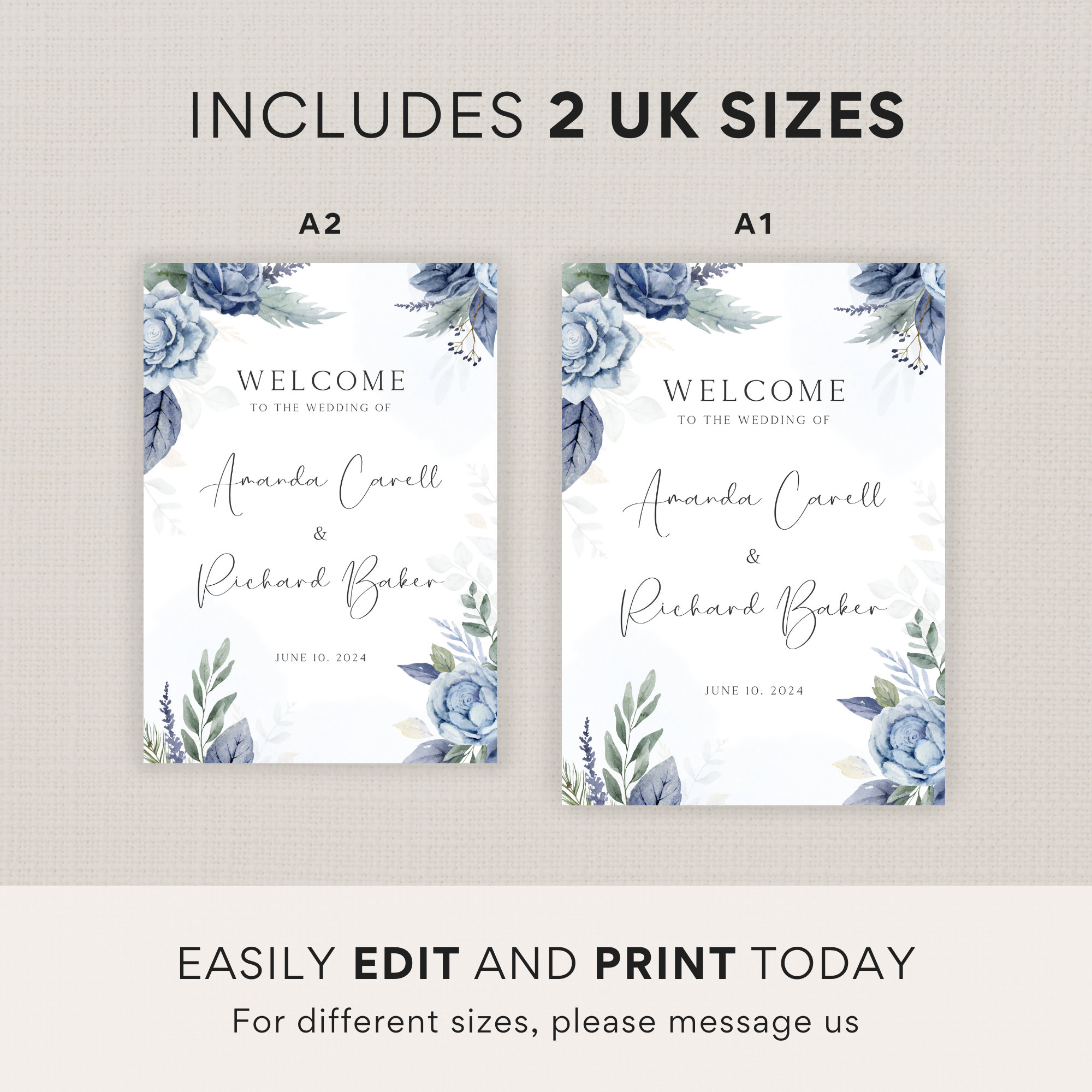 Blue Wedding Sign Template, Dusty Signage for Bride and Groom, Welcome ...
