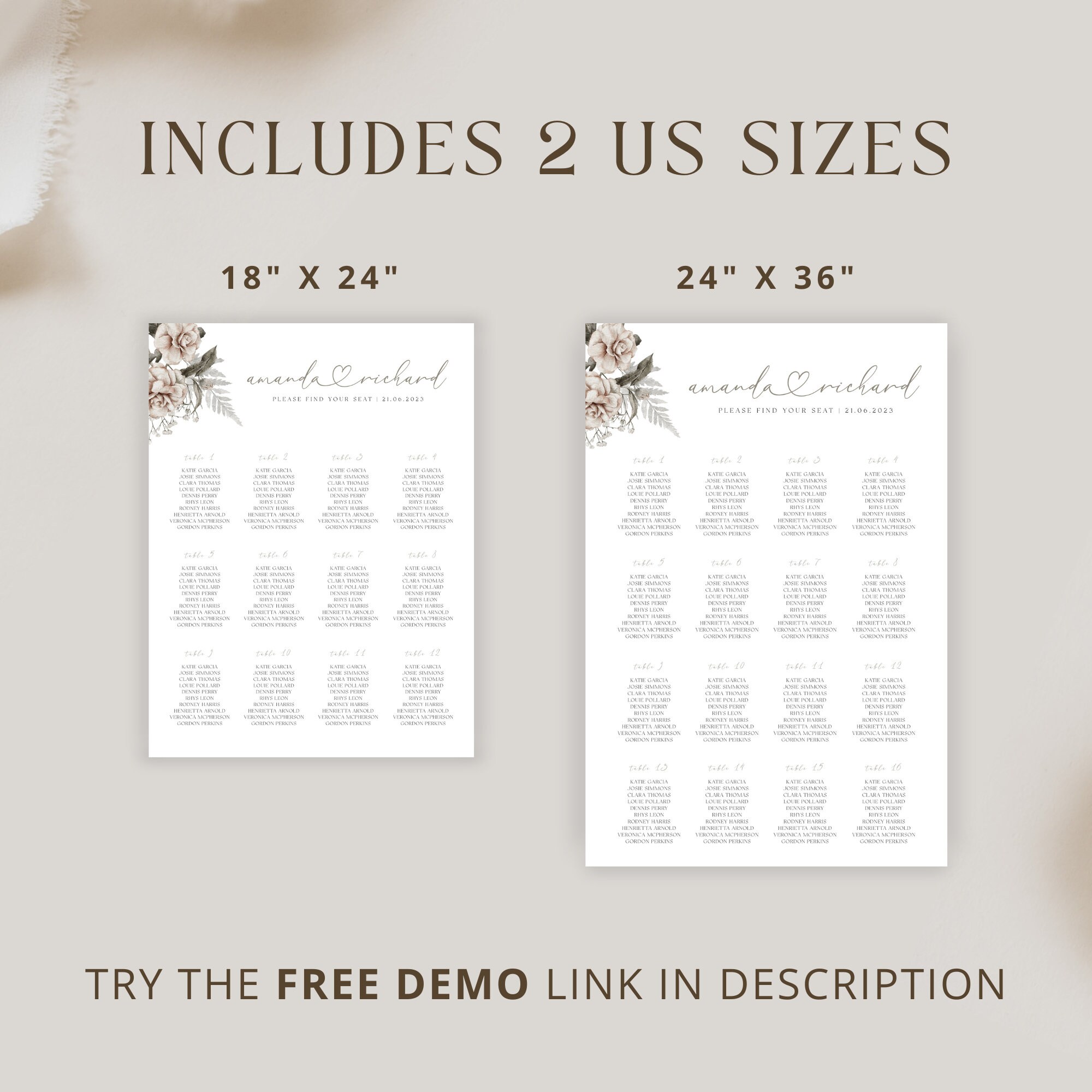 Editable Bohemian Seating Chart, Boho Wedding Guest Arrangement, Pampas ...