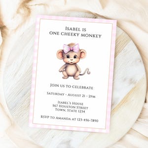 Cheeky Monkey Birthday Invitation Template, Editable First Birthday ...