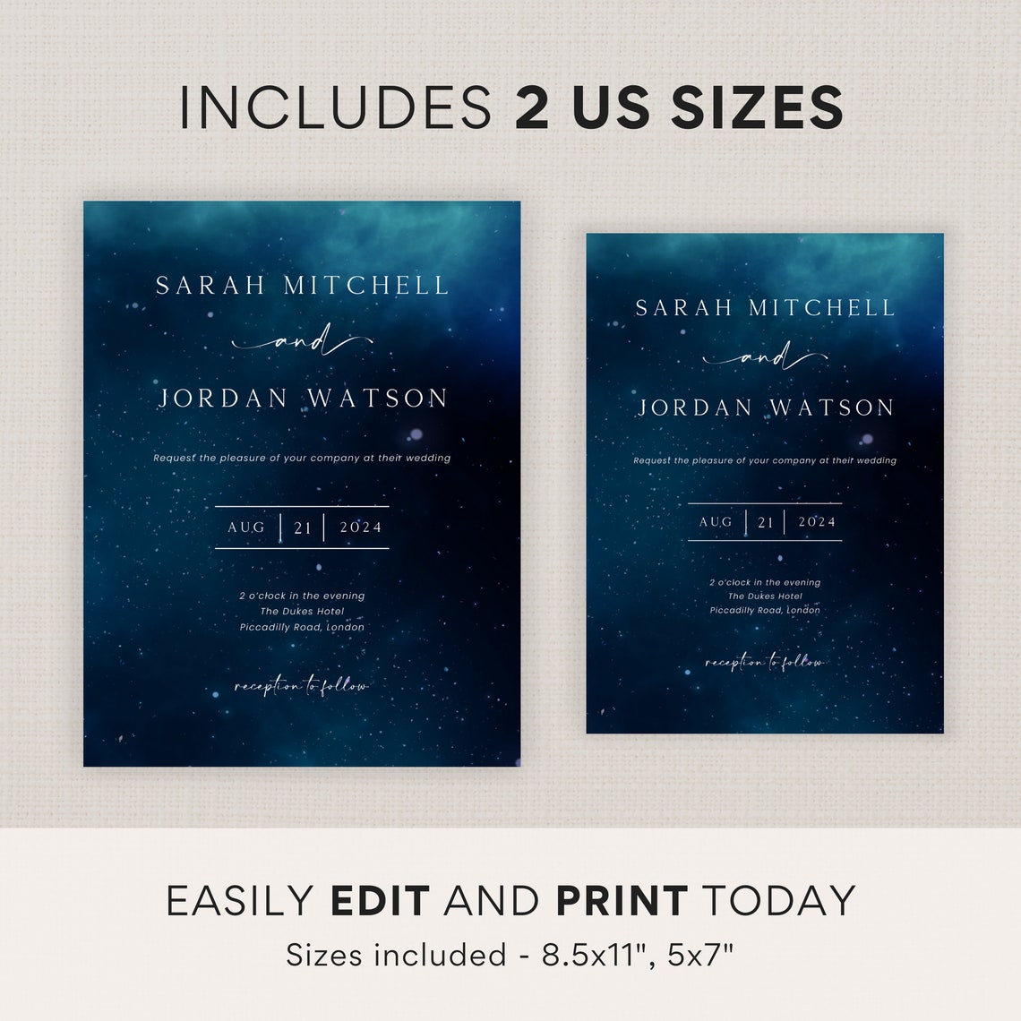 Celestial Wedding Invitation Template, Cosmic Themed Reception Cards ...