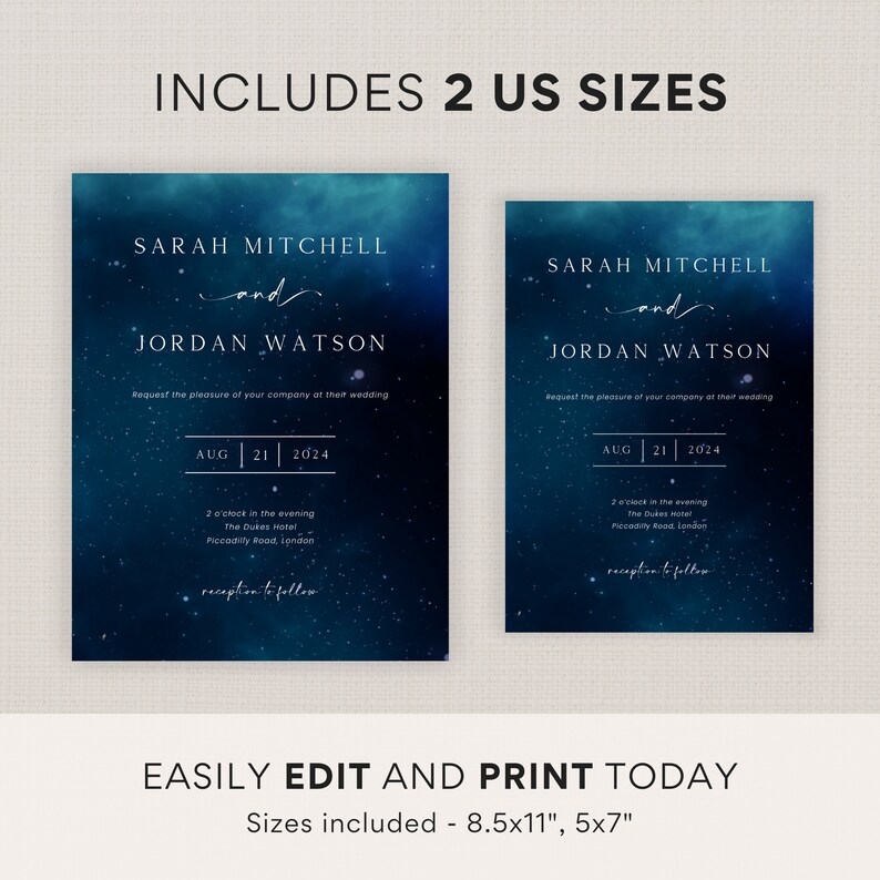 Celestial Wedding Invitation Template, Cosmic Themed Reception Cards ...