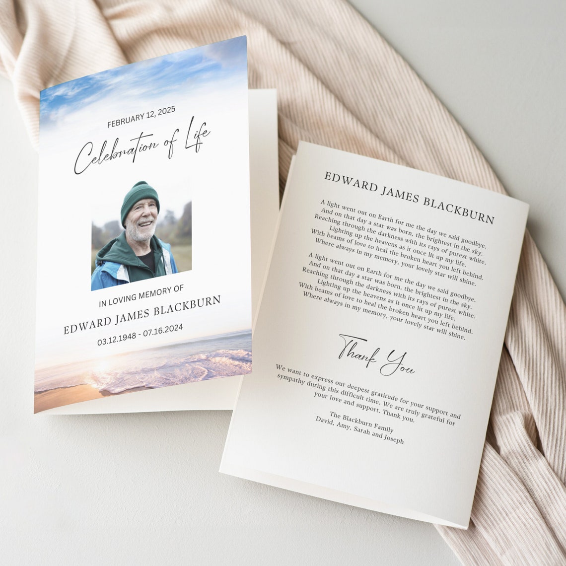 Outdoor Funeral Program Template, Beach Sky, Celebration of Life ...