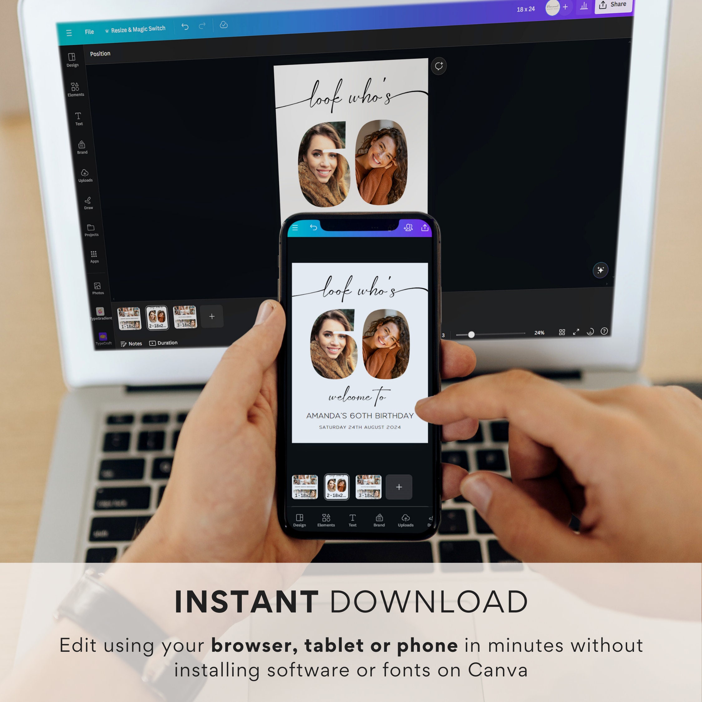 60th Birthday Poster Collage, Look Who's 60 Sign, Set of 3, Editable ...