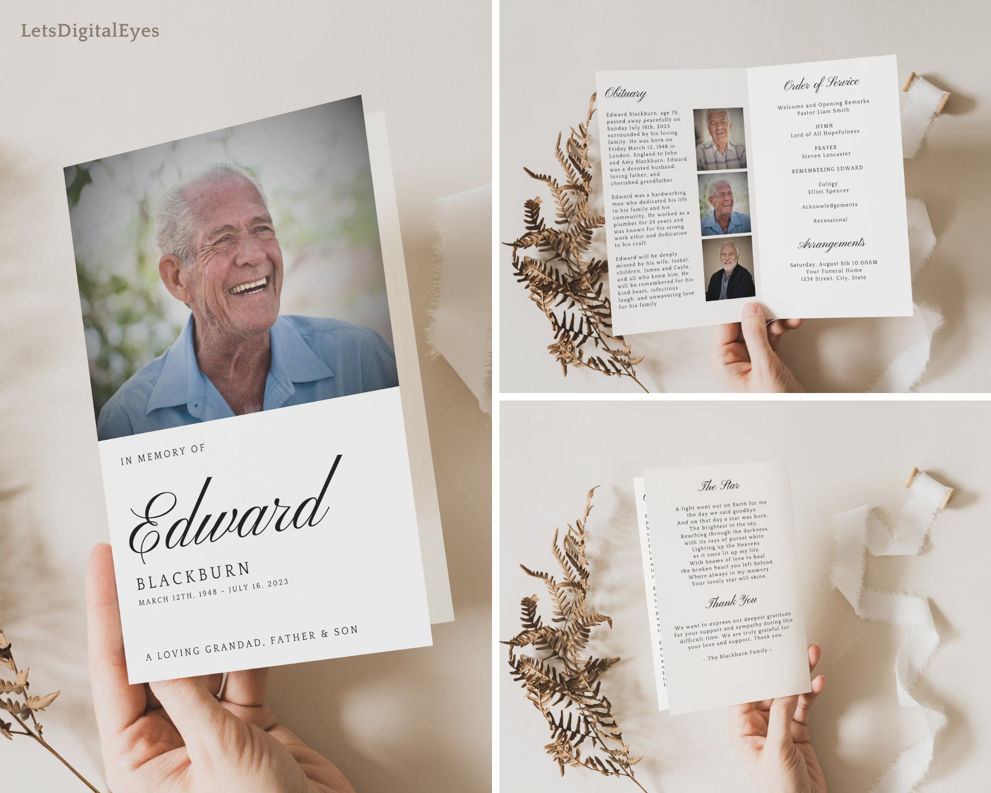 Masculine Funeral Program Template Order of Service Booklet - Etsy UK